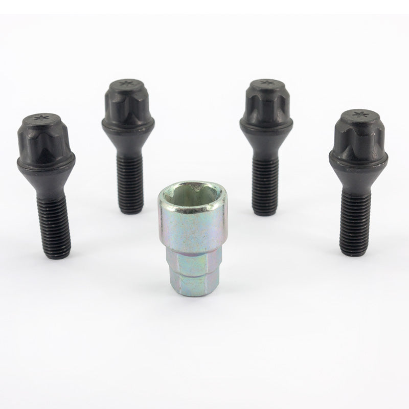 H&R, Wheel lock set M12x1.50x30mm Taper Black - 4 wheel lock bolts inc ...